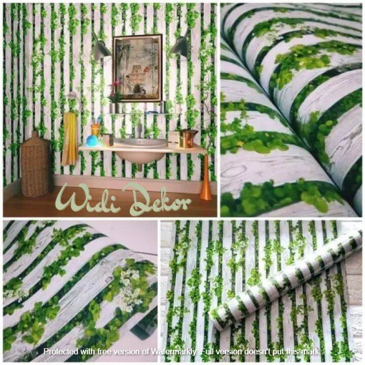 wallpaper stiker dinding kayu daun rambat hijau ukuran 45cm x 10m ...