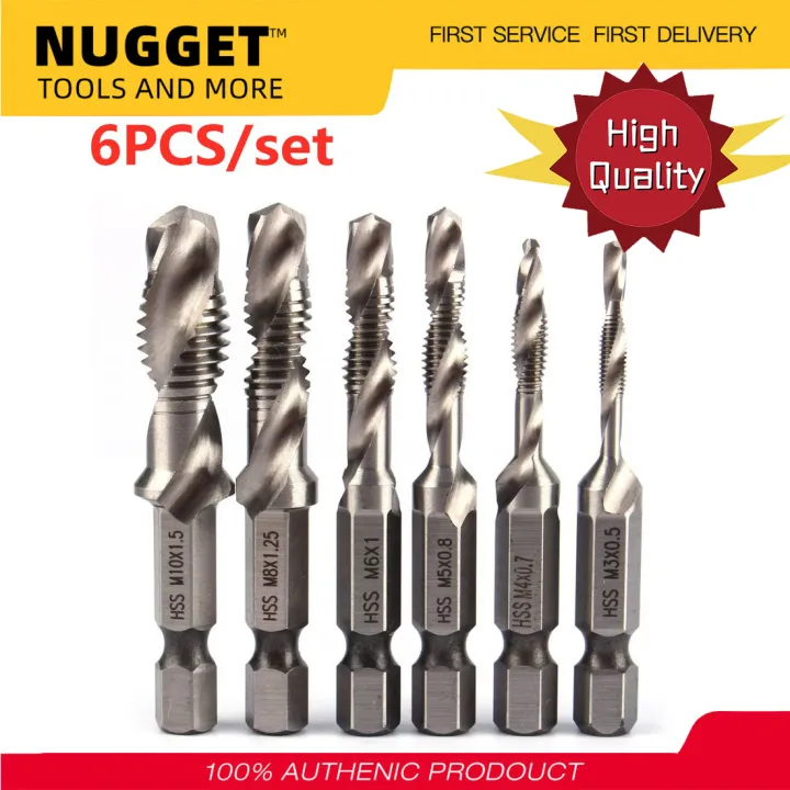 6pcs Metric Thread M3-M10 Titanium Coated HSS Drill and Tap Bits 1/4 ...
