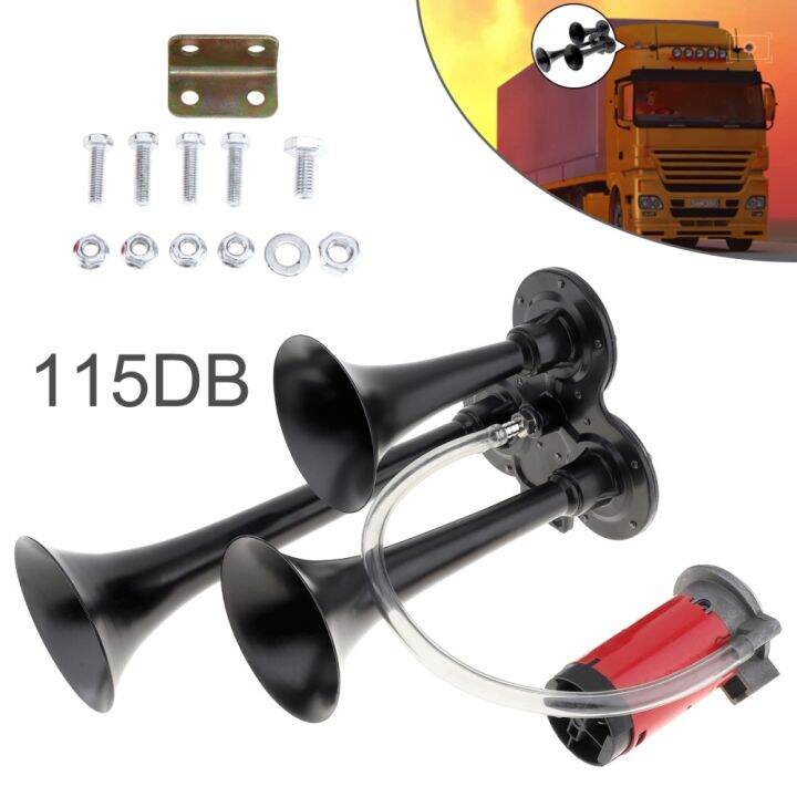 12V 115dB Super Loud Black Triple Tone Air Horn Set with Compressor for ...