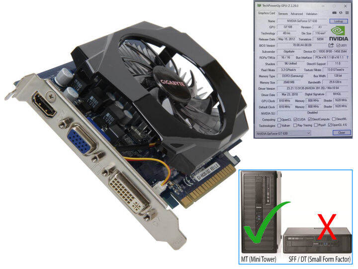 GIGABYTE GV-N630-2GI NVIDIA GeForce GT630 2GB DDR3 128Bit Graphics Card Display Graphic Video ...