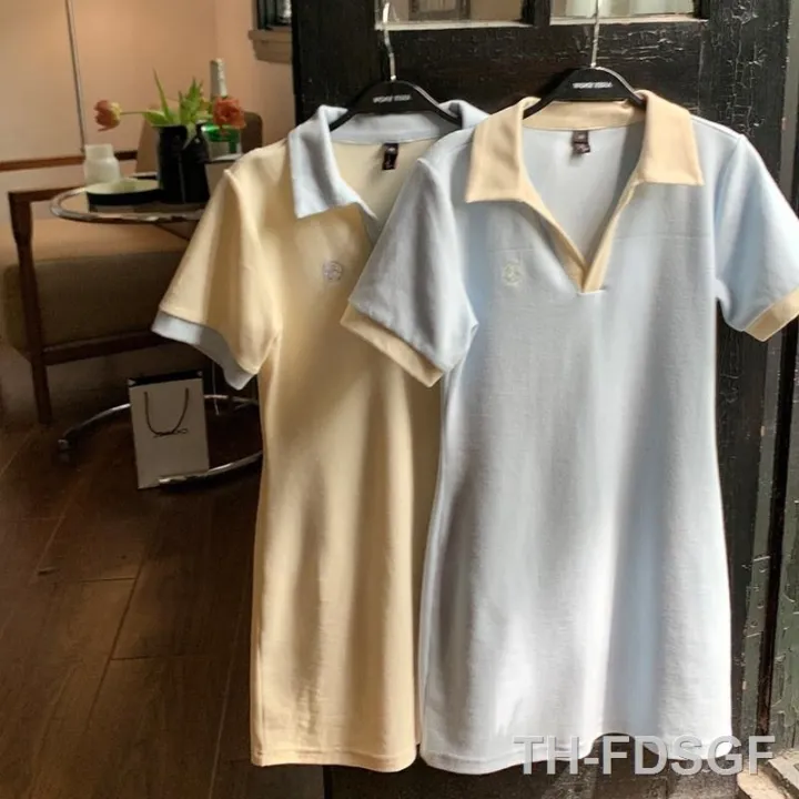 FDSGF love flower ชุดเดรสโปโล กระโปรงสั้น เก็บสะโพก สีหวาน เข้ากับทุก ...