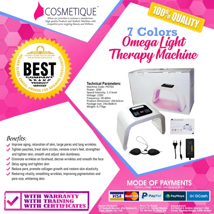 OMEGA PDT Facial Machine 7 Colors Acne Treatment Face Whitening Skin ...