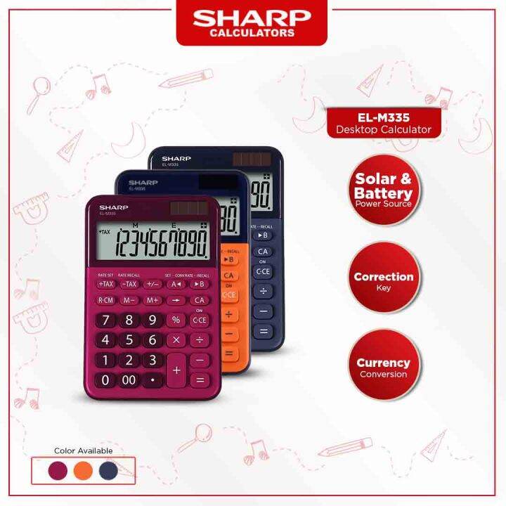 Sharp Calculators EL-M335 Mini-Desktop Calculator, Solar Battery Power Source Automatic Power ...