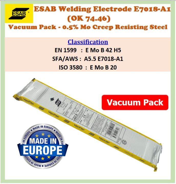 ESAB Welding Electrode E7018-A1 (OK 74.46) Vacuum Pack - 0.5% Mo Creep Resisting Steel -- E7018 ...