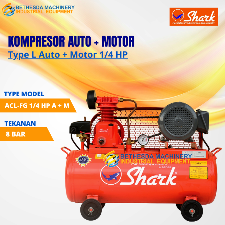 Kompresor Angin /Air Compressor Shark 1/4 HP 1/2 HP Auto + Motor 8 Bar ...