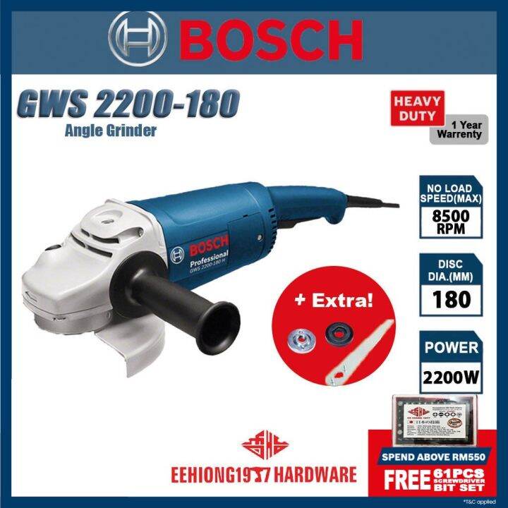BOSCH GWS 2200-180 H Professional Angle Grinder With Locking Nut ...