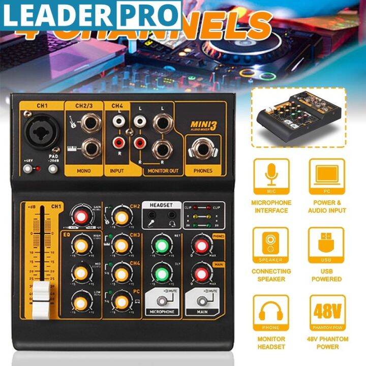 48V Mini Portable 4 Channels USB Mixer Live Studio Audio Mixing Console ...