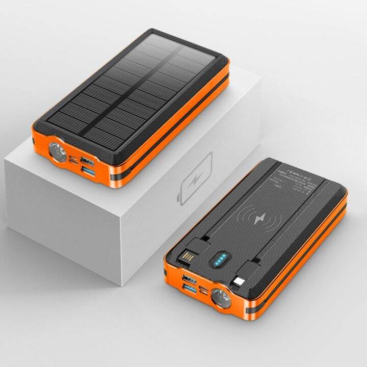 30000mAh Wireless Solar Power Bank Built in Cable Portable Charger ...