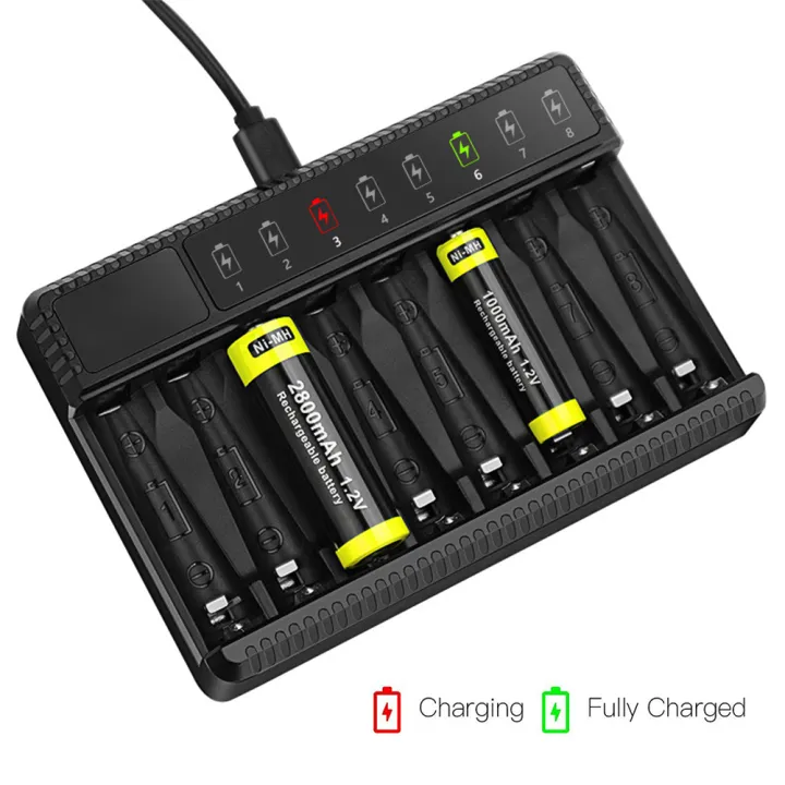 8 Slot Smart Battery Charger LED Display for 1.5V AAAAA NiMH ...