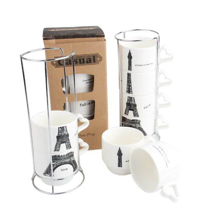 rifvay Shop Paris Eiffel Tower Overlaying 4 In 1 Coffee Tea Cup Set ...