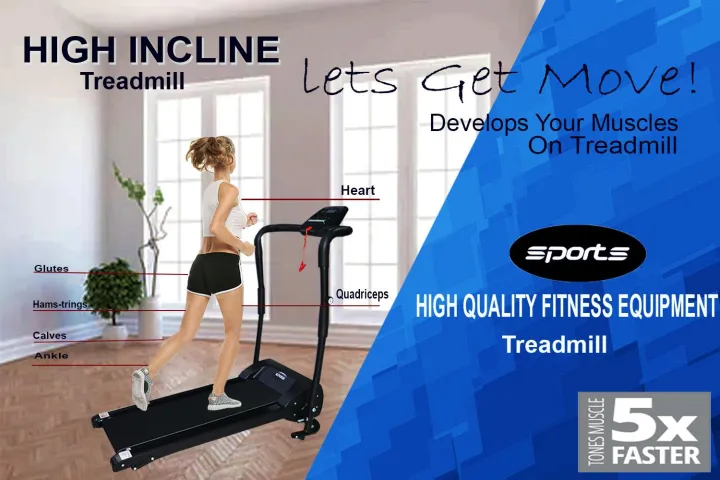 High Quality Portable Motorized Treadmill Cardio Equipment Black By