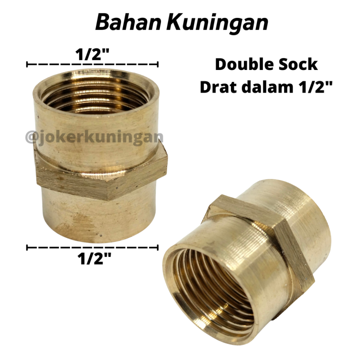 Double sock kuningan / dobel sok nepel kuningan drat dalam 1/2 x 1/2 drat dalam | Lazada Indonesia