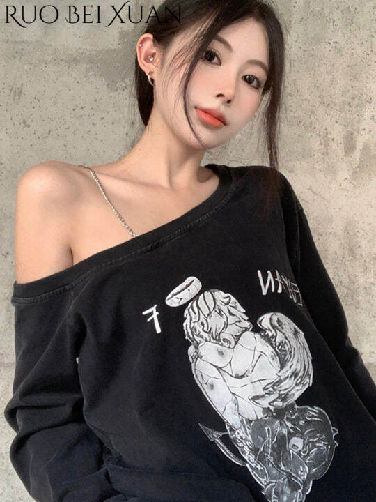 Ruo Bei Xuan เสื้อยืดสำหรับผู้หญิงเสื้อยืดไหล่เปลือยพอดีอบอุ่นสบายเสื้อ ...