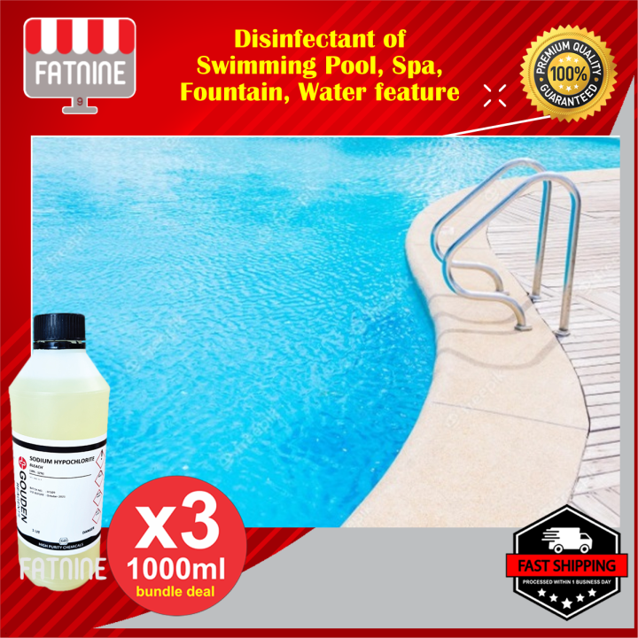 Liquid Chlorine 1L x 3 Bottles /Sodium Hypochlorite 10% / Swimming Pool/ Spa / Klorin Cecair 1L ...
