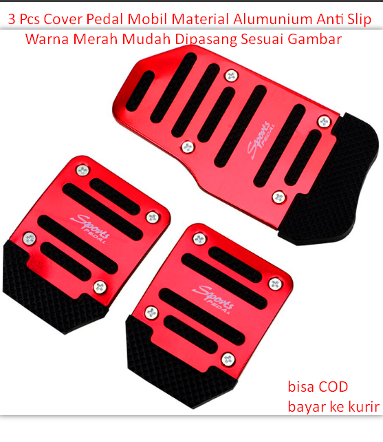 Cover Pedal Mobil 3 Pcs Material Alumunium Anti Slip Warna Merah Mudah ...