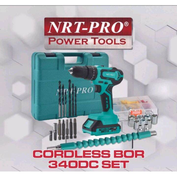 NRT-PRO 340DC SET 20V Bor Cordless Drill Baterai Beton Impact Mesin Bor ...