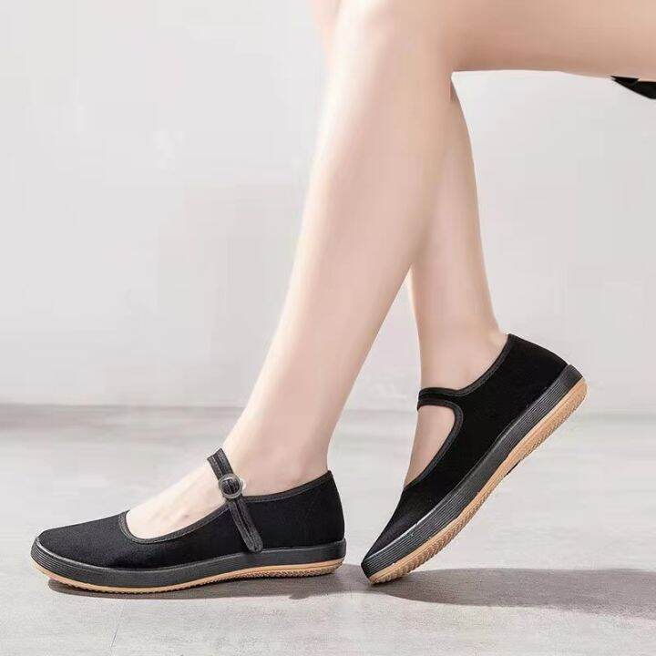 G.S Women's cloth shoes black work shoes Hotel waiter flat bottom work ...