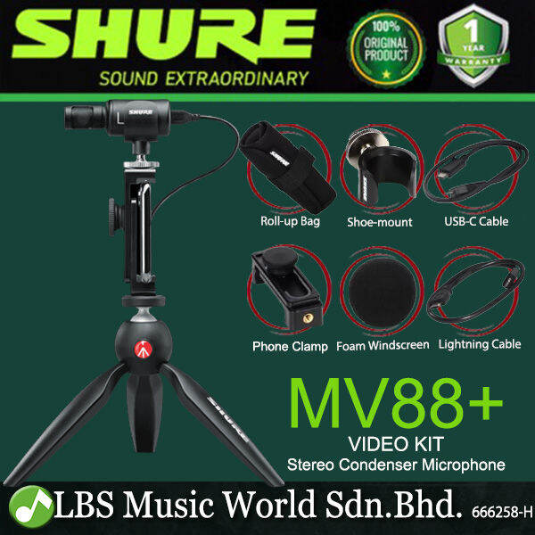 Shure MV88+ Video Kit Stereo Mic Condenser Microphone with Built-In ...