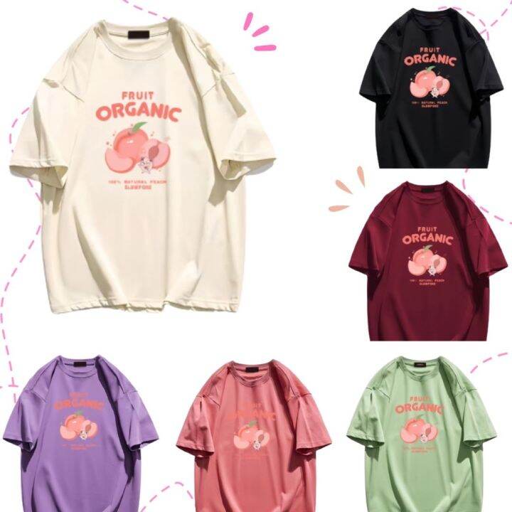 FF.fashion-เสื้อคอกลมลายลูกพีช ผ้าฝ้ายผสม ทรง oversize พร้อมส่ง #G001 ...