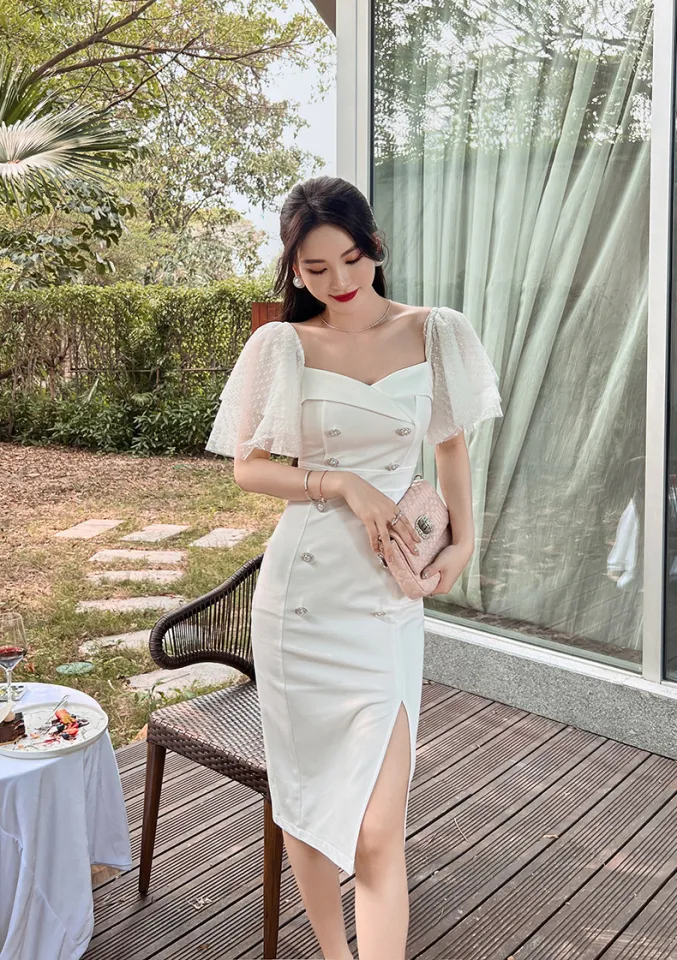 Diva White Double Split Dress