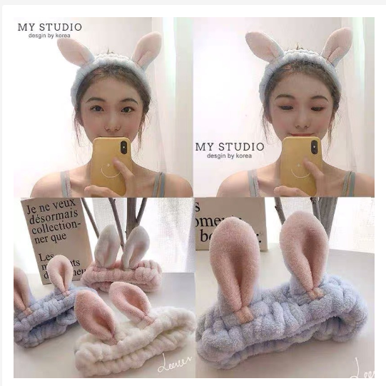 Thinloo KOREAN BUNNY EAR FLUFFY HAIR TURBAN FACIAL WASHING HEADBAND ...