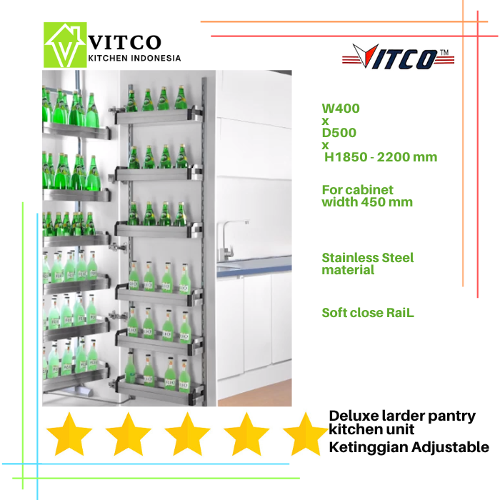 VITCO Deluxe Larder Pantry Kitchen Unit / Rak snack tarik stainless 2m ...