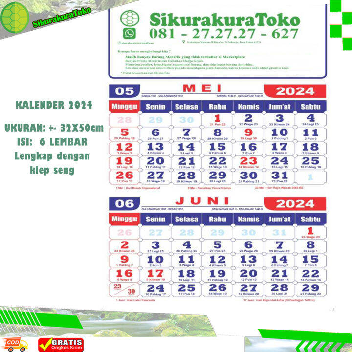 Kalender Tanggalan Dinding Kerja Sikurakura Toko 32 X 50 CM Isi 6 ...