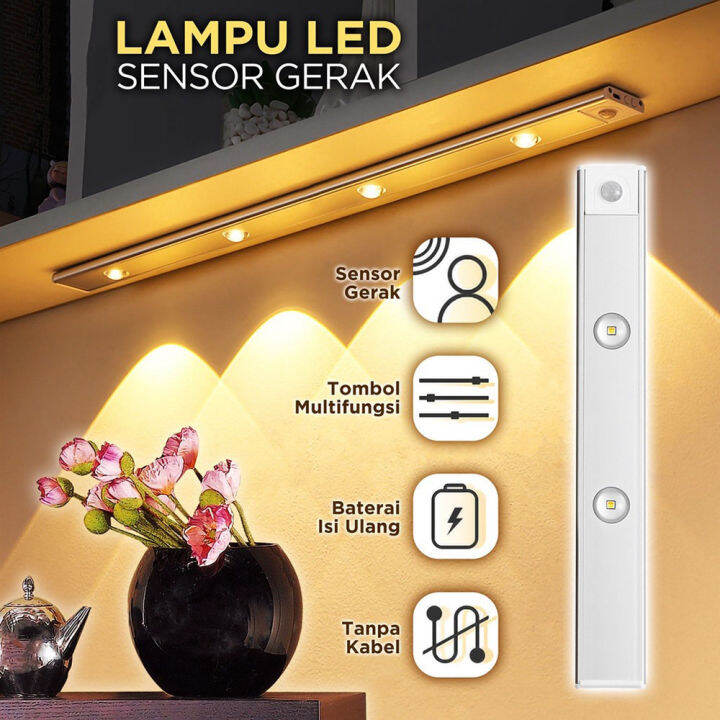 Lampu LED Sensor Gerak Tempel Dinding Lemari Cabinet Lamp Motion Light ...