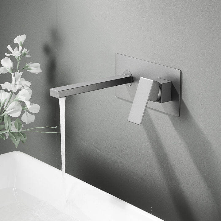 Concealed wall mounted faucet in bathroom, all copper platform, gray ...