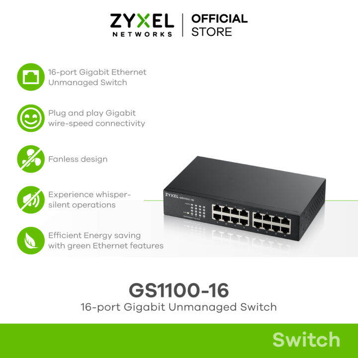 ZYXEL GS1100-16 16 พอร์ต GbE Unmanaged Desktop Switch สวิตซ์ | Lazada.co.th