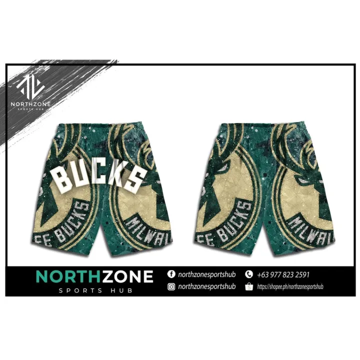 New arrival NBA Milwaukee Bucks Full Sublimation Short with two sided ...