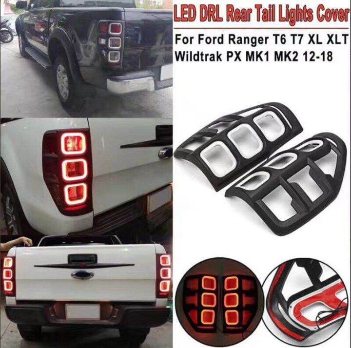 LED Black Car Tail Light Guard Covers For Ranger T6 T7 T8 2012-2021 PX ...