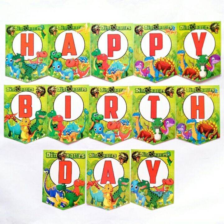 Banner dinosaurus Banner flag bunting flag garland ulang tahun karakter ...