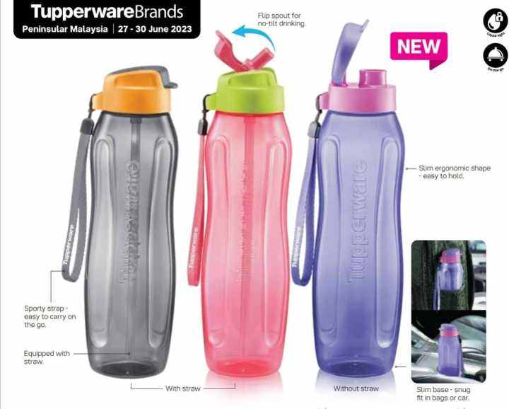 Tupperware Slim Eco Bottle 1L with Straw and Strap/ 1L Slim eco bottle ...