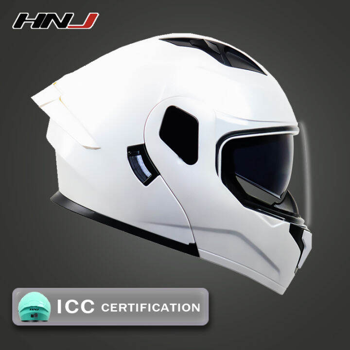 HNJ 937 PLAIN Men's Full Face Motorcycle Helmet Dual Visor Modular Open ...