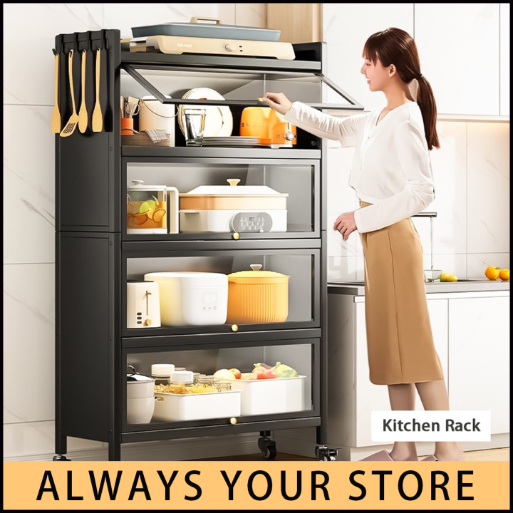 Steel Kitchen Dish Cabinet Rack Pantry Organizer Sliding Door With ...