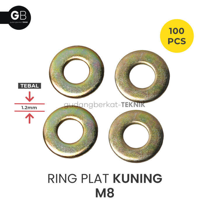 RING PLAT M8 KUNING 100PCS / WASHER PLATE / RINGPLAT 8MM GALVANIS TEBAL ...