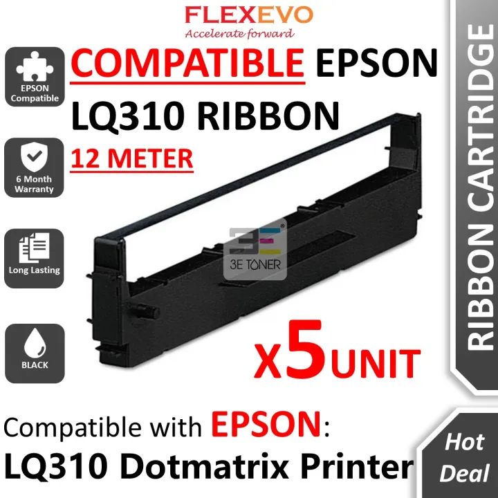 5 Unit Epson LQ310 LQ 310 LQ-310 lq310 Ribbon 12 Meter Extra Long Dot ...