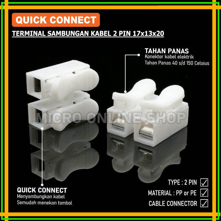 PAKET 5 BUAH Quick Connect 2 Wire Terminal Sambungan Kabel 2 Pin Model ...