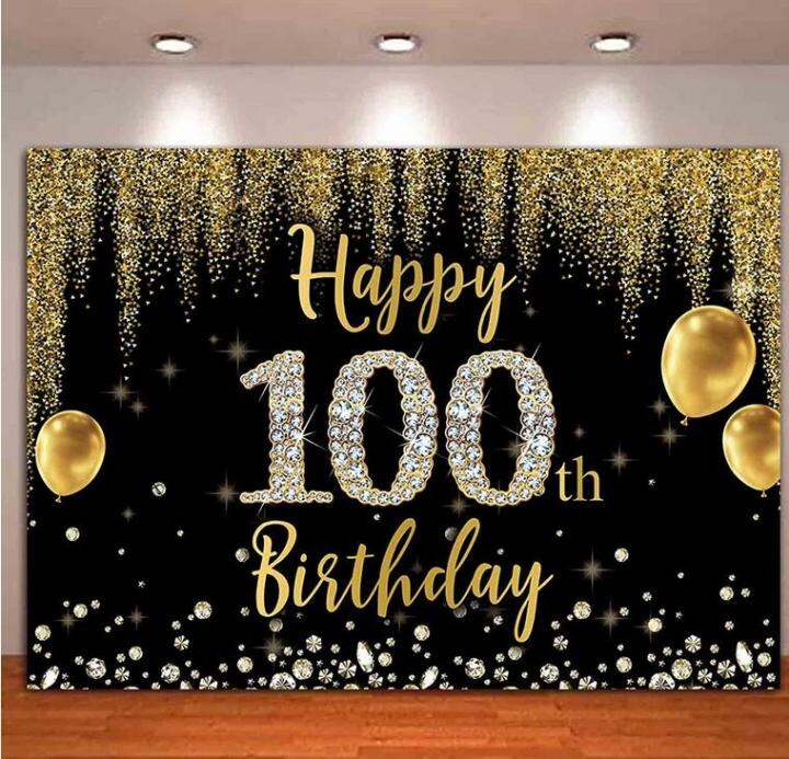 Happy 100th Birthday Photography Backdrops Fabric Glitter Black and ...