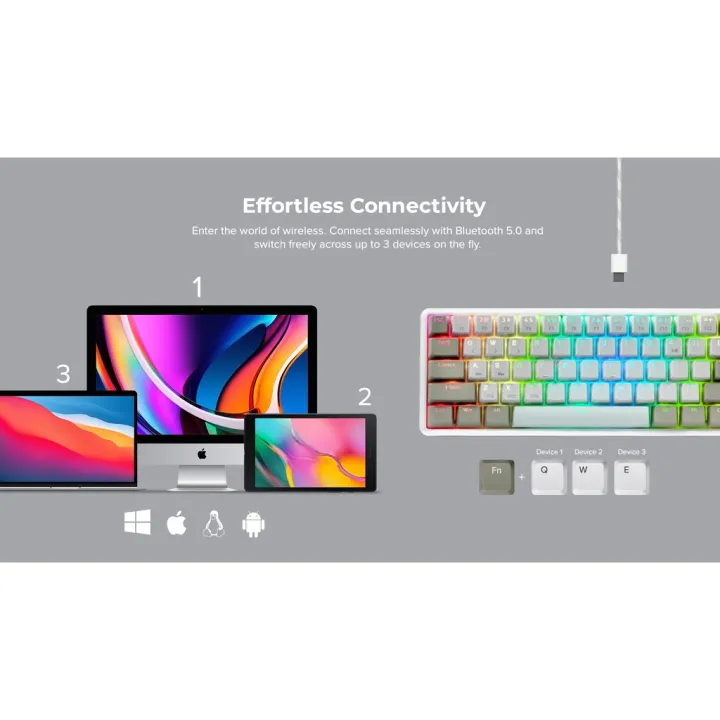 RAKK Pluma 68 Keys RGB Wireless Bluetooth 5.0 Mechanical Gaming ...