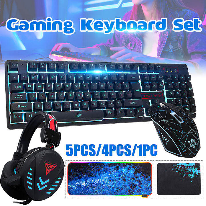 4 In 1 USB Wired Gaming Kerboard Mouse Headset Combo Set RGB Backlight ...