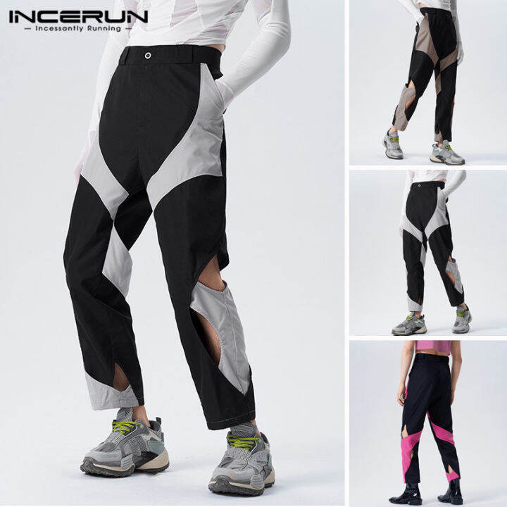Beehoo INCERUN แฟชั่นผู้ชาย Hippy กางเกงสีตัดกันกลวงออกกีฬากางเกงขายาว ...