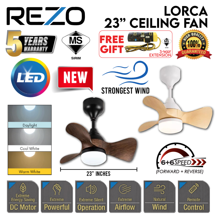 REZO LORCA 23” Mini DC Motor Ceiling Fan with Remote control / Kipas ...