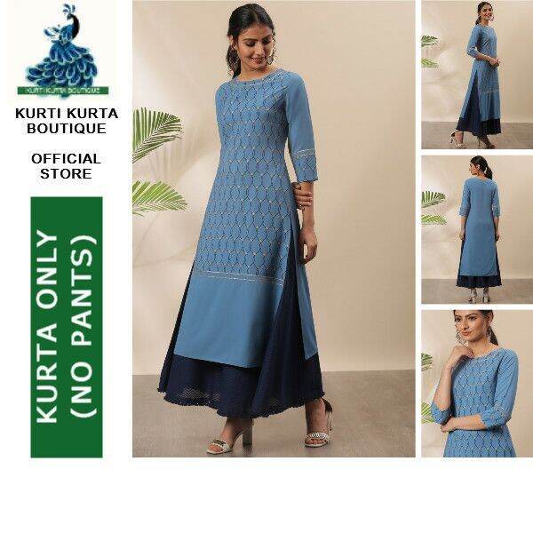 PRE-ORDER DESIGNER CREPE BLUE PLUS KURTIS TOPS (XS TO 3XL)INDIAN WOMEN ...