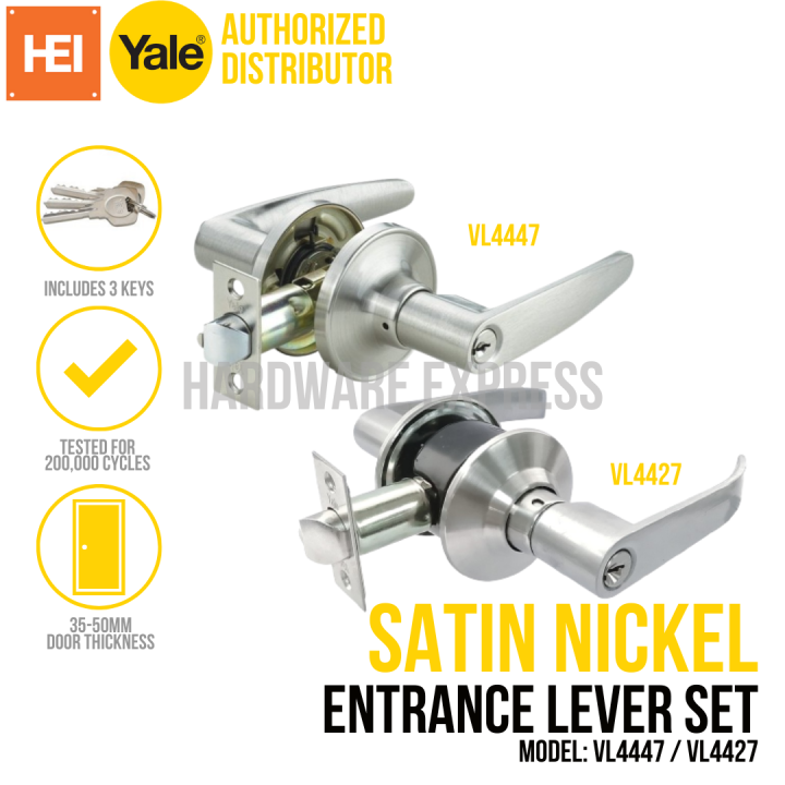 Yale Essential Lever Entrance Lockset Doorknob VL4447 VL4427 US15 Satin ...