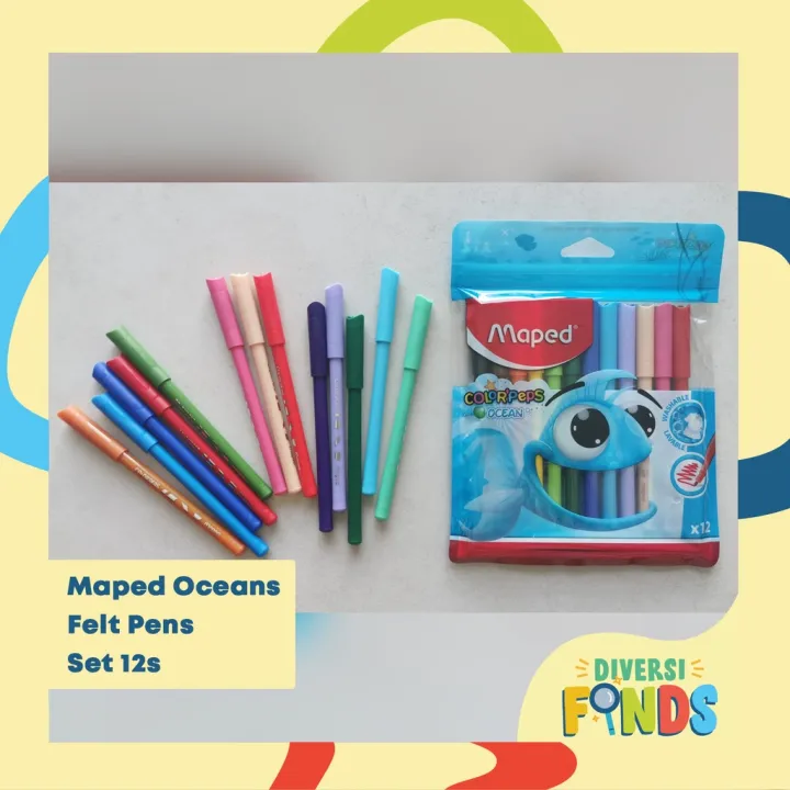 MAPED Ocean Color Peps Felt Pens (Pulse) (12,18, 24 colors, Felt Tip ...
