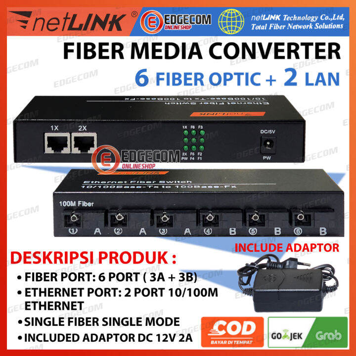 Media Converter 6 FO 2 LAN 10/100 Ethernet Switch Fiber Optic Konverter Netlink | Lazada Indonesia