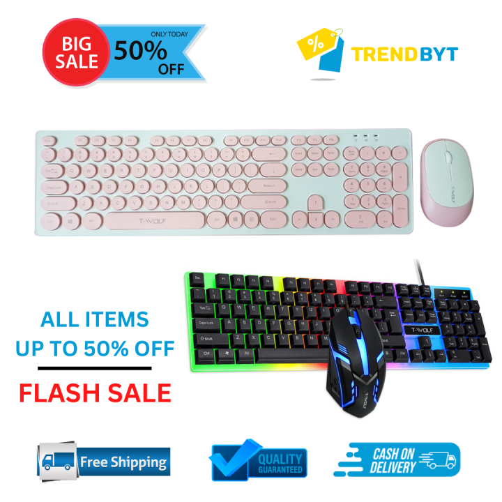 Trendbyt T Wolf Tf230 Rainbow Led Gaming Ergonomic Wired Wireless Keyboard And Mouse For