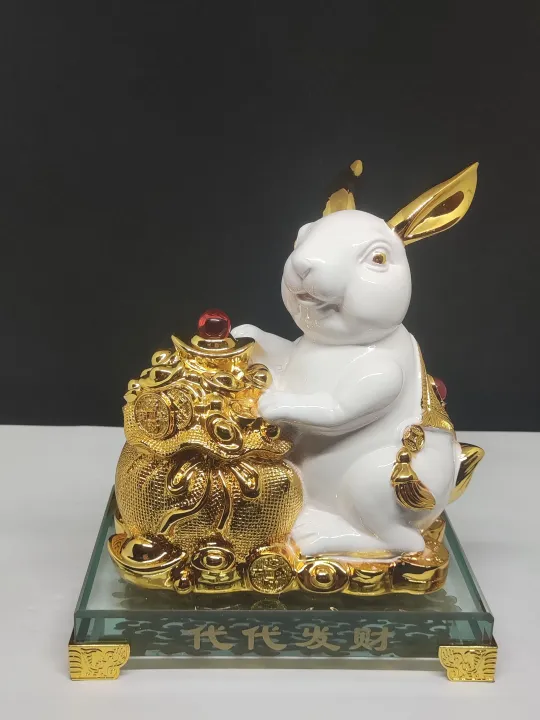 Lucky Charm Crystal Base Year Of The Rabbit Figurine For Wealth and ...